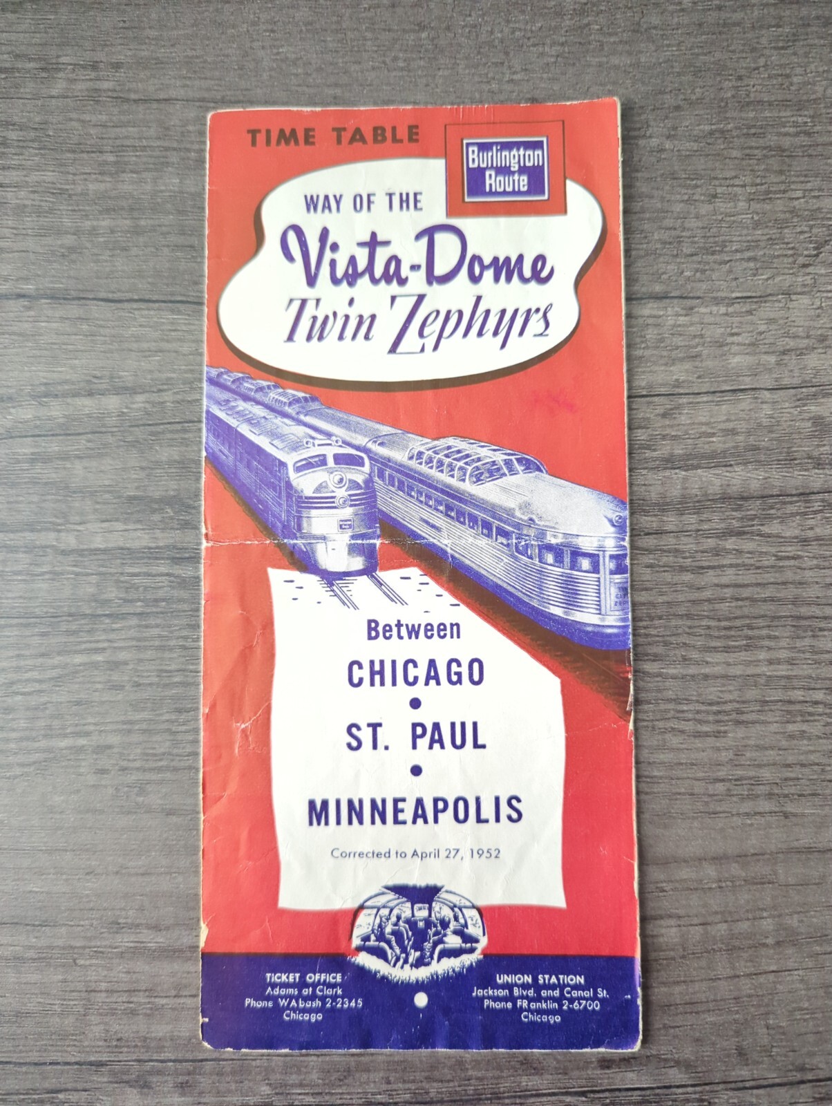 CB&Q Twin Zephyrs Timetable 1952 Service Between Chicago & Twin Cities ...