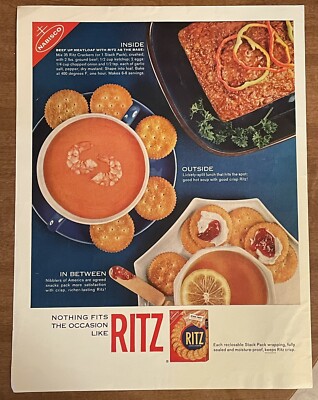 1963 Ritz Crackers Fits The Occasion Meatloaf Soup Snacks 60s Print Ad ...