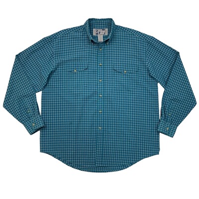 Wrangler Cool Lock Shirt Mens XL Extra Large Teal Button Up Plaid Long ...