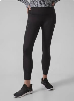 Athleta L LARGE Rainier Tight 7/8 Leggings, Black Winter Workout Run ...