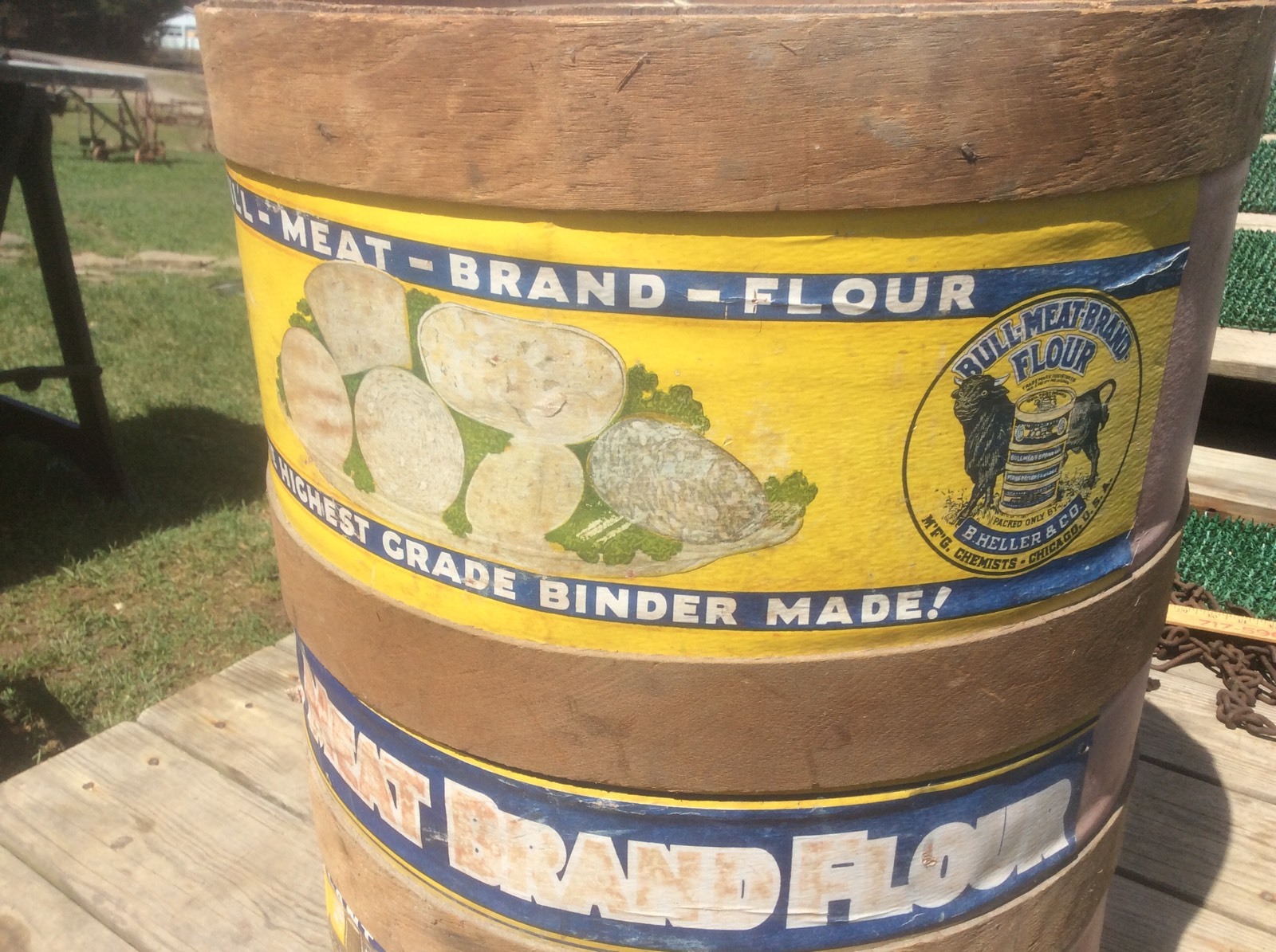 Vintage Bull Meat Brand Flour Wood Barrel , Advertising, Paper Labels ...
