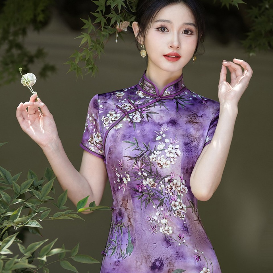 Fashionable Floral Patterned Cheongsam Long Dress Ideal for Club Events ...