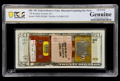 Exploding Dye Pack PCGS Encapsulated (Scarce) $20 Federal Reserve Notes ...