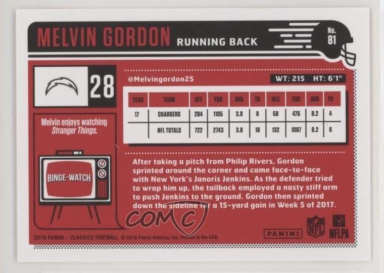 2018 Panini Classics Red Back /299 Melvin Gordon #81 | eBay