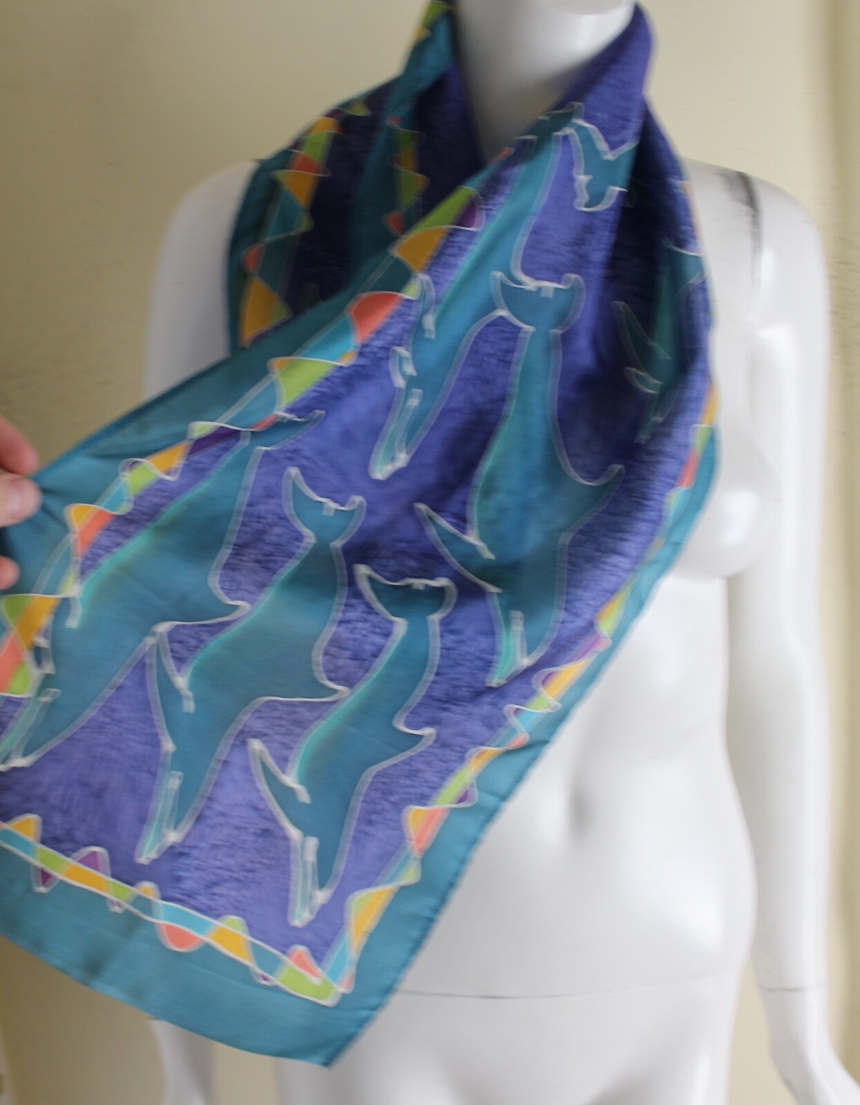 ARTISAN Blues Art-to-Wear Hand-Dyed Dolphin Funky Scarf Wrap FIBER FUN ...
