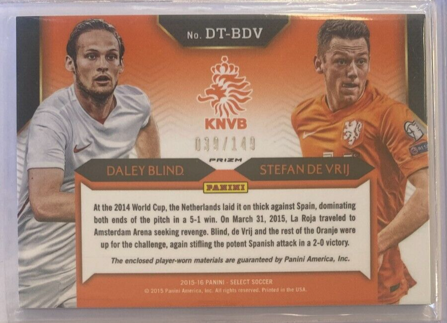 2015-16 PANINI SELECT SOCCER DOUBLE-TEAM ORANGE DALEY BLIND & STEFAN DE ...