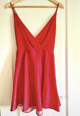 Flirty Zara V Neck Cowl Polka Dot Strappy Backless Mini Dress - XS 6 ...