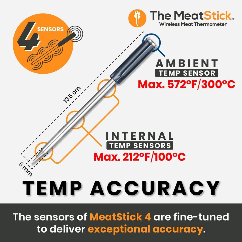 Meatstick 4x Set | Quad Sensors Smart Wireless Meat Thermometer | 650ft ...
