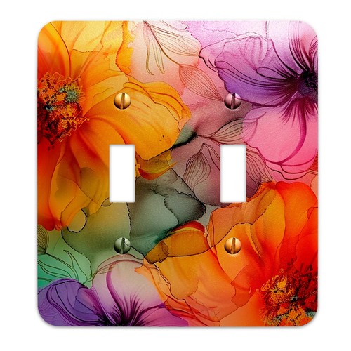 Metal Light Switch Plate Cover Colorful Whimsical Blooms Decorative ...
