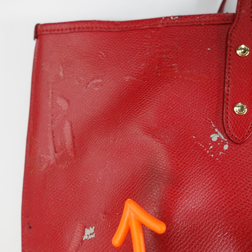 COACH Bag Leather Shoulder Purse Red City Zip Tote Shopper Crossgrain ...