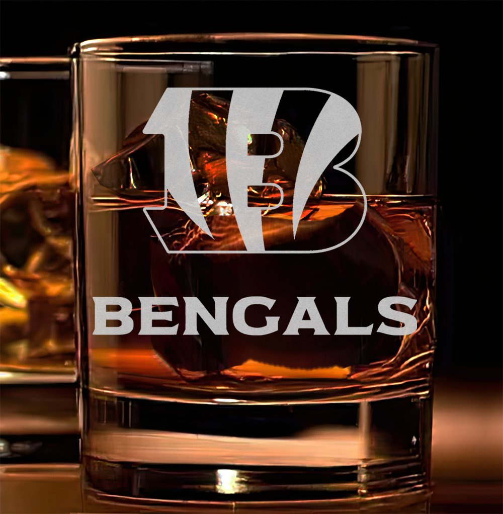 Etched Bengals Rocks Drinking Glass Whiskey Gift Set Name | eBay