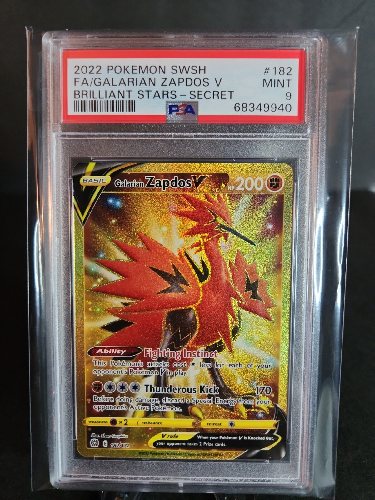 2022 Pokemon Brilliant Stars 182/172 Galarian Zapdos V Gold Secret rare ...