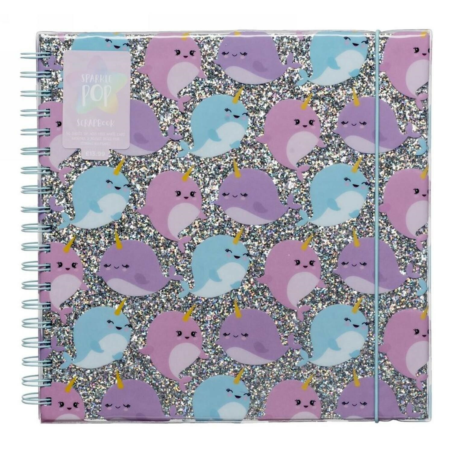 WHSmith Sparkle Pop Pastel Narwhal Scrapbook Album 50 White Leaves for ...