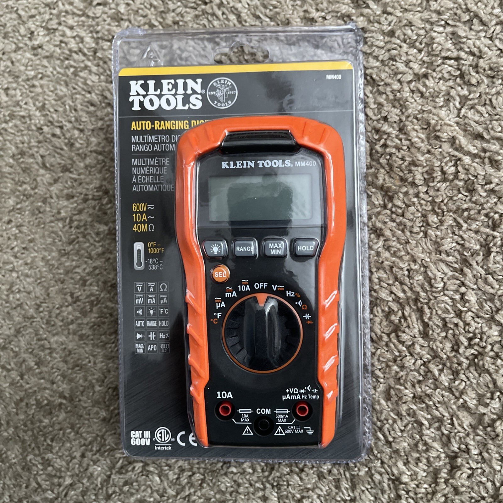 Klein Tools 600V Auto Ranging Digital Multimeter With Test Leads Model ...