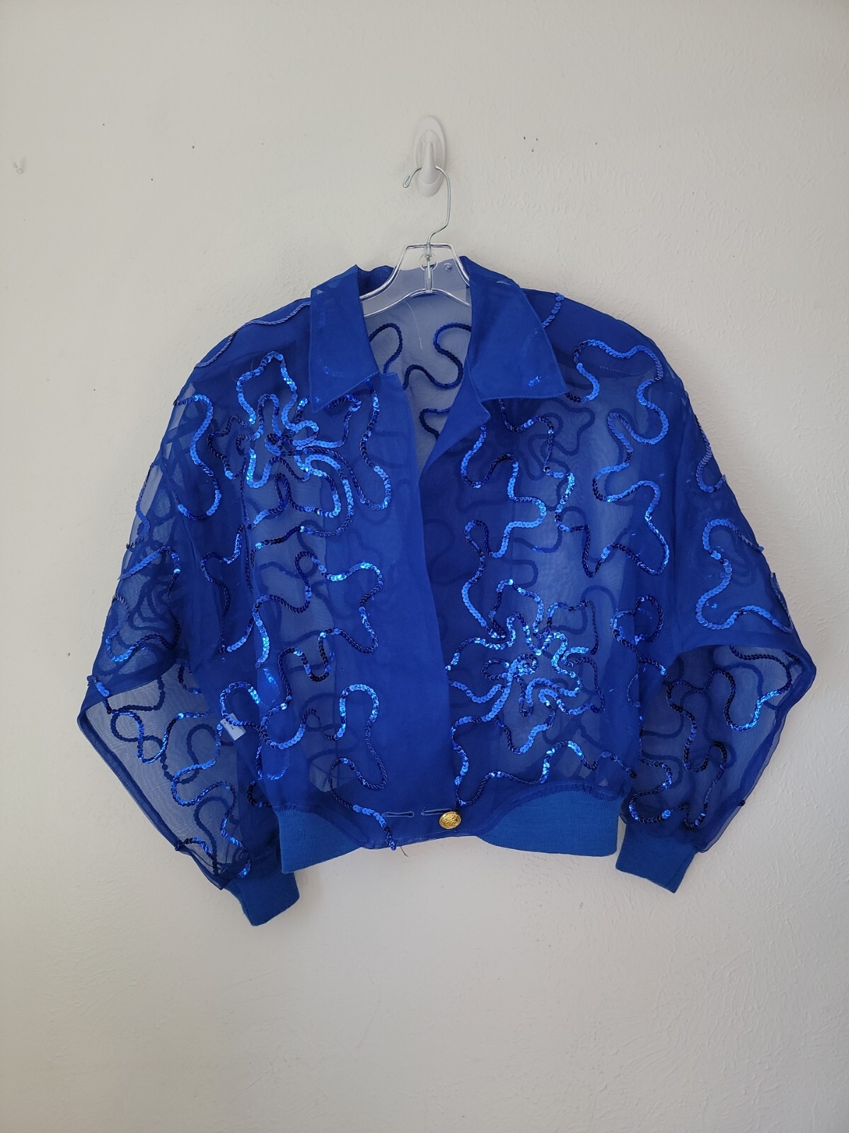 Vintage Blue Sheer Sequin Bomber Jacket 80's MC Hamme… - Gem