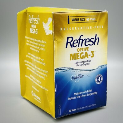 Refresh Optive Mega-3 Lubricant Eye Drops Preservative 60 Vials Exp 5/ ...