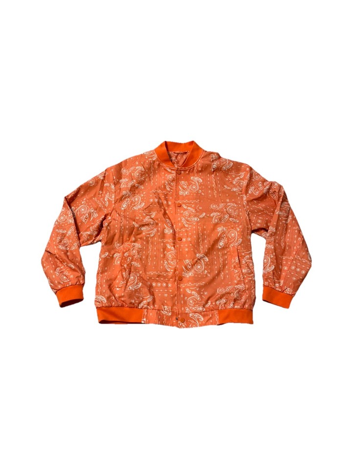 Men's Bandana Orange/Black Button Up Streetwear Jacket Coat w/Pockets ...