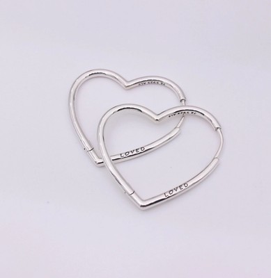 *NEW* Large Pandora Moments 925 Silver Asymmetrical Heart Hoop Earrings ...