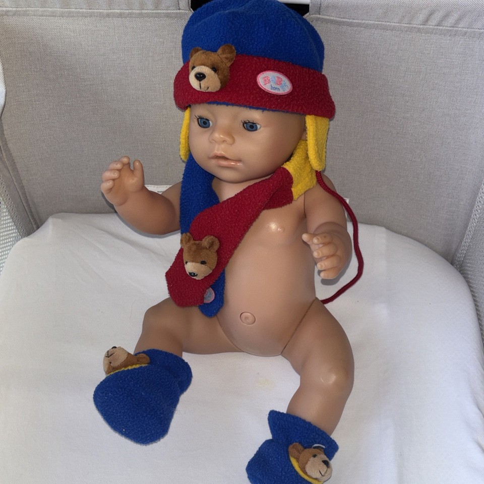 Zapf Baby Born Doll VINTAGE TEDDY BEAR BOOTS HAT SCARF DOLL NOT ...