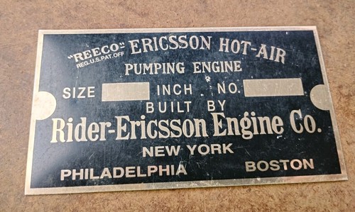Rider Ericsson Hot Air pumping Engine "" Reeco" Tag Rider Ericsson ...