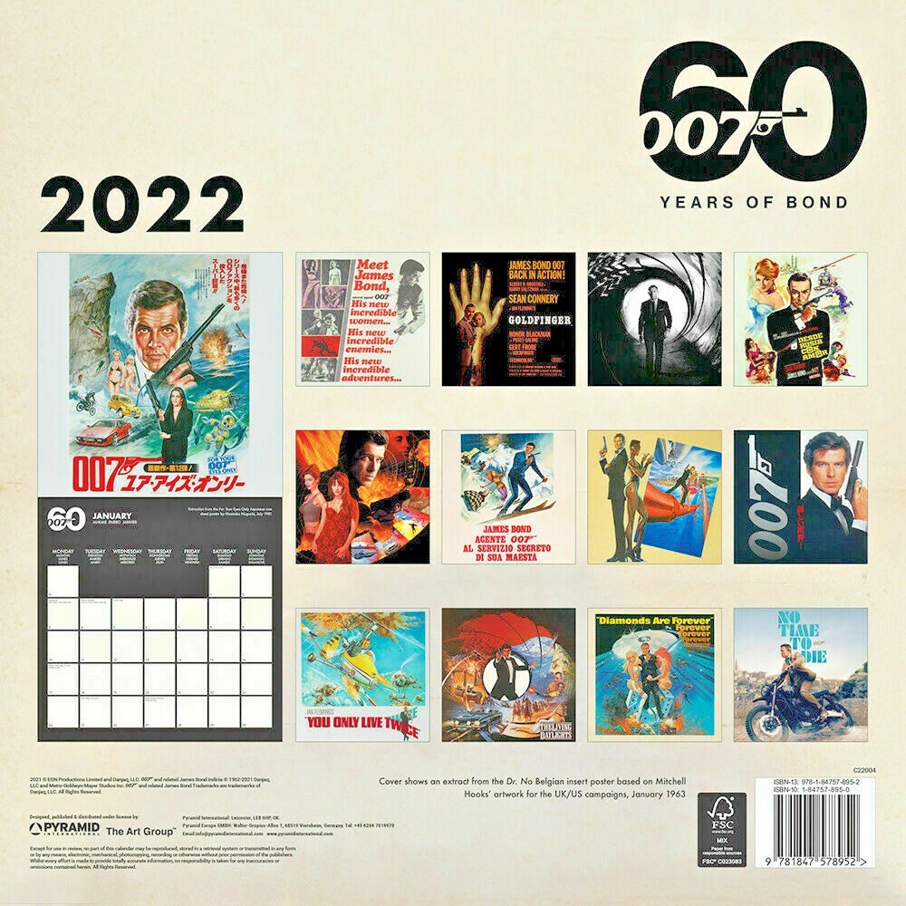 NEW 007 James Bond Calendar 2022 Official 60 YEARS OF BOND SEALED FREE ...