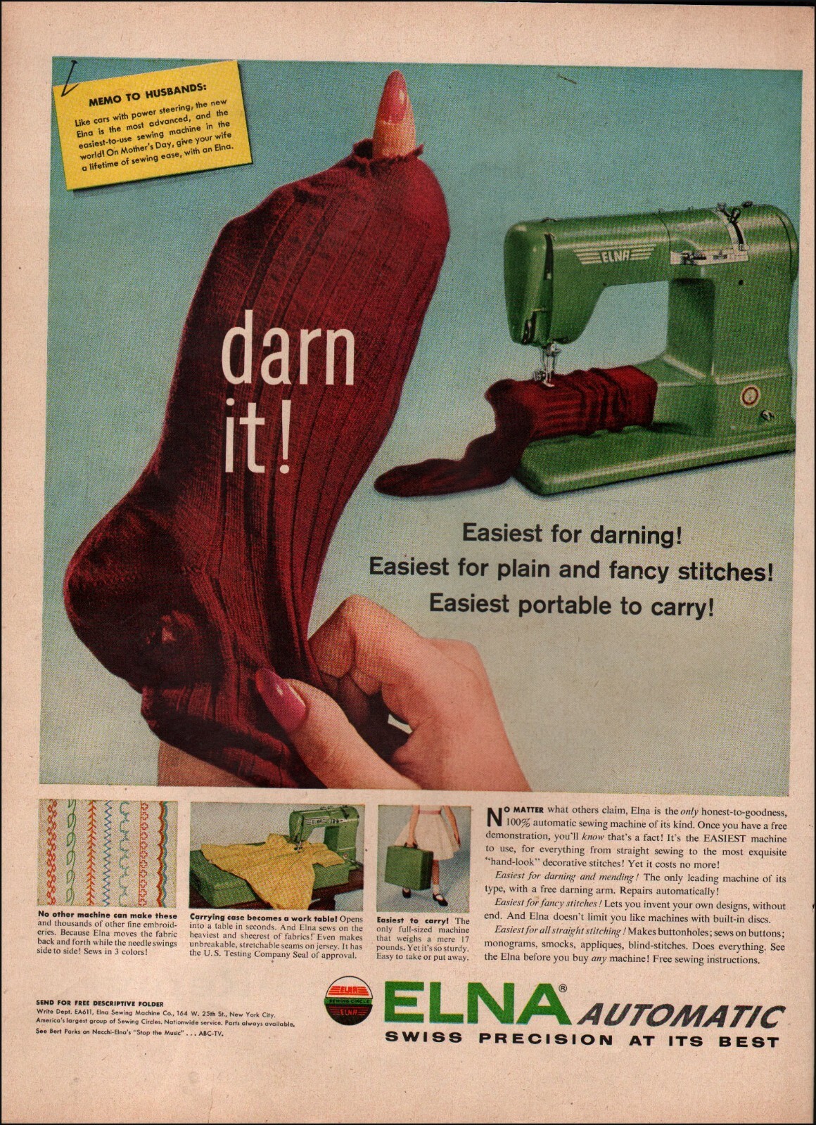 1950's Vintage ad ELNA automatic Sewing Machine retro Appliance Photo ...