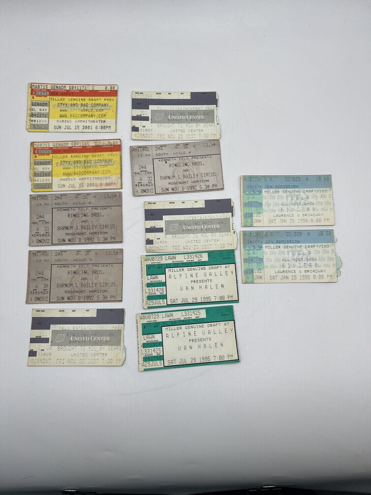 Set Of 12 Vintage Concert Ticket Stubs Tesla, Van Halen And Other | eBay
