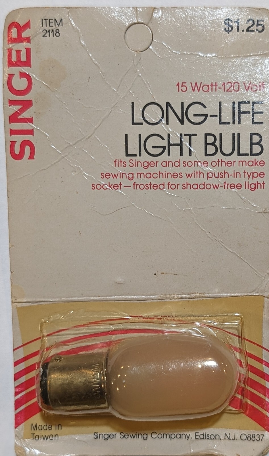 Vintage Singer Light Bulb: Push In, Item #2118, 15W 120V, Frosted | eBay