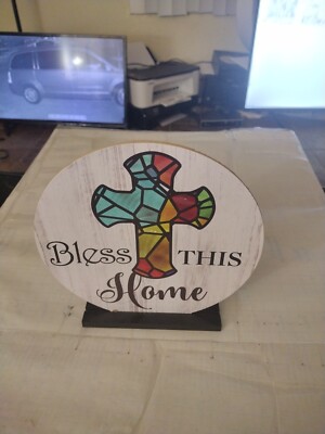 Wooden Religious Table Decor Bless This Home Interiors by Design Brand ...