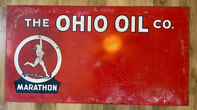 Vintage RARE Original Marathon The Ohio Oil Co. Oil Lease Metal Sign | eBay