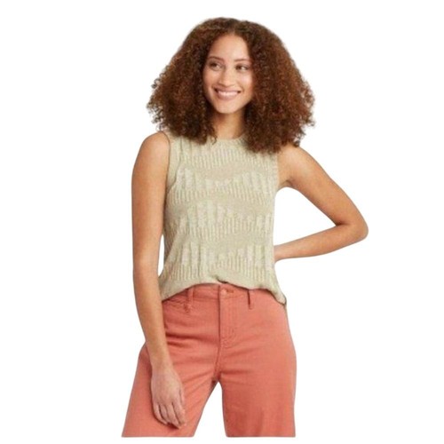 a New Day Tank Top Womens M Textured Knit Sage Green Geometric Pattern ...