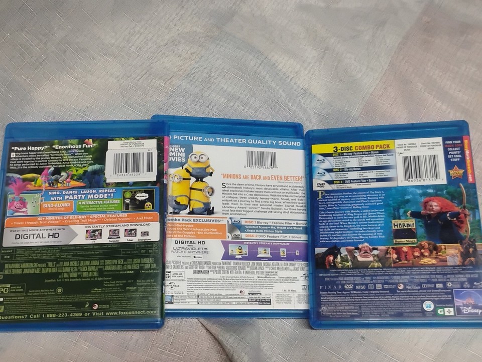 Family Blu Ray DVd movies Lot Pixar Dreamworks BRAVE Minions TROLLS ...