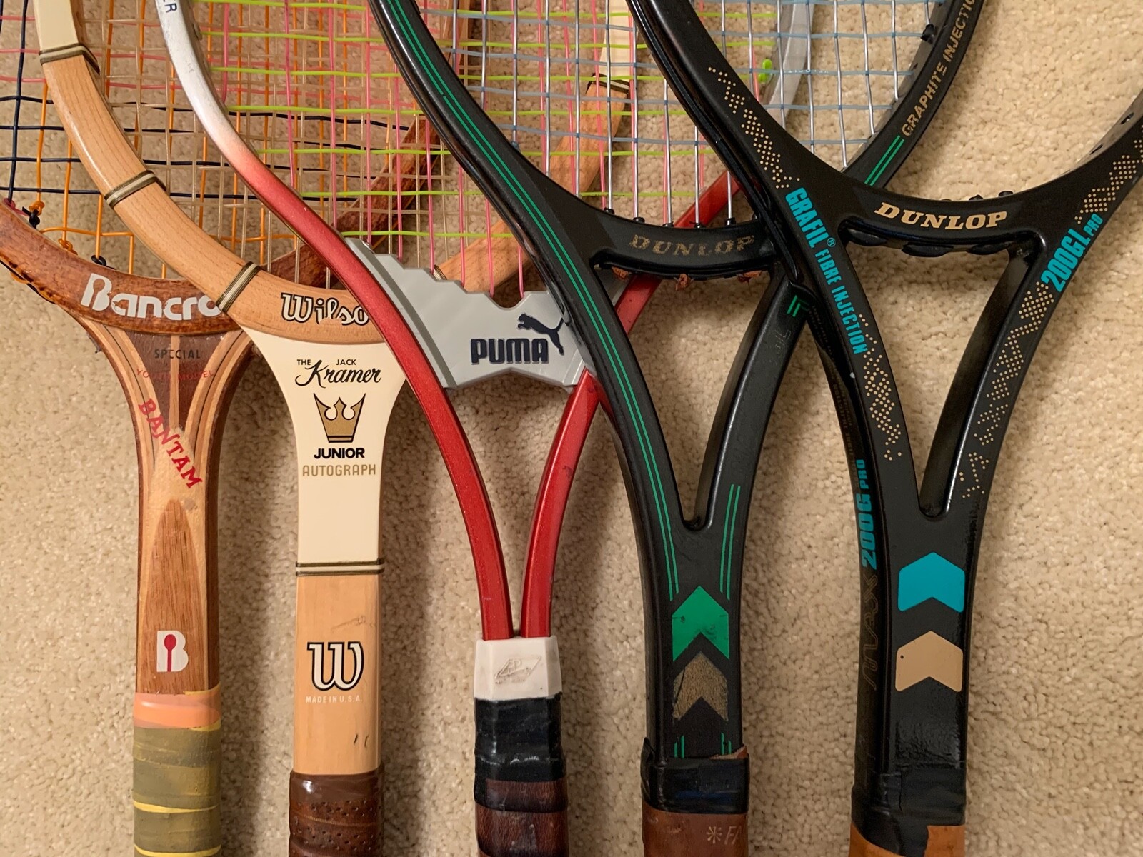 5 vtg JR tennis racquet lot Dunlop MAX 200 GL Kramer Auto Puma Becker ...
