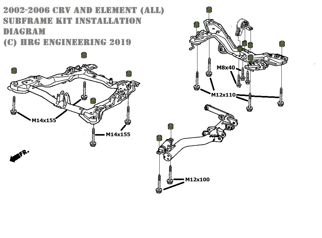 2003-2011 Honda Element 1 inch 26mm Subframe Kit for Front 2WD 4WD HRG ...