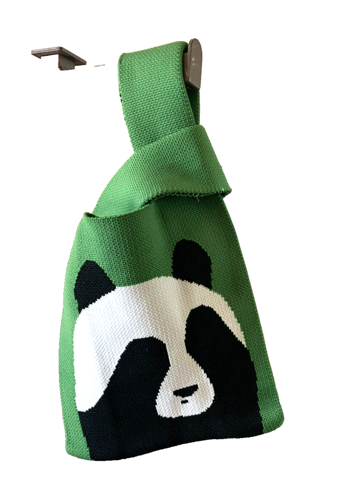 Tote Bag Heavy Knit Green w/Adorable Blk & White Panda print roomy NEW ...
