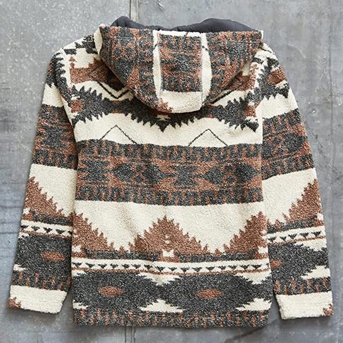 Men's Tribal Aztec Printed 1/4 Zip Fuzzy Sherpa Pullover Sweatshirt ...