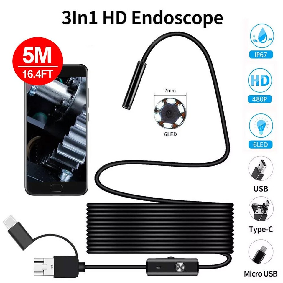 7mm USB Endoscope Borescope Inspection Tube HD Camera For Android ...