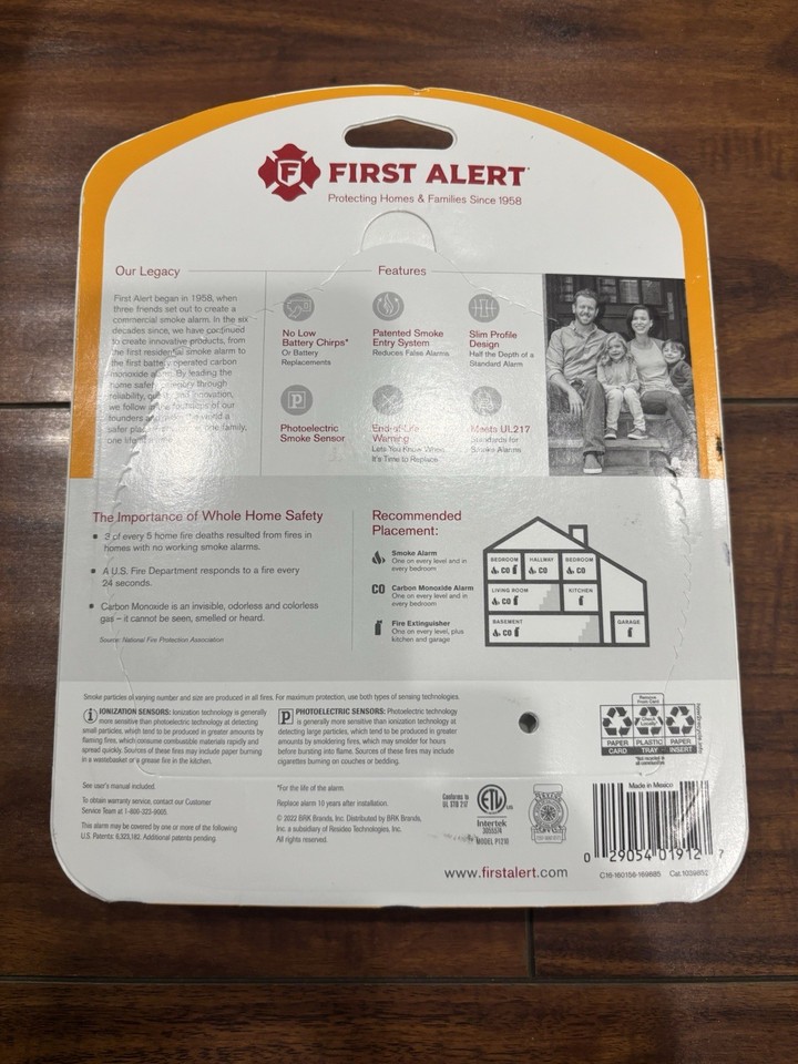 First Alert Photoelectric Smoke Alarm Slim Lithium 10-Year Battery ...