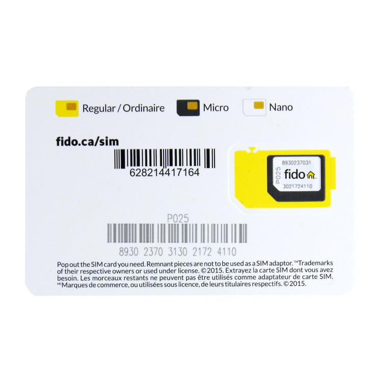 Prepaid Fido Mobile CANADA 4G LTE Multi Sim Card - Nano Micro Standard ...