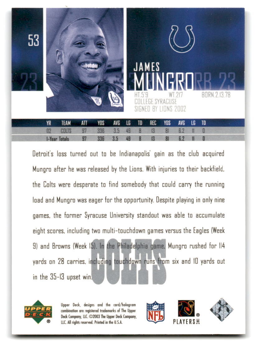 2003 Upper Deck - James Mungro #53 for sale online | eBay