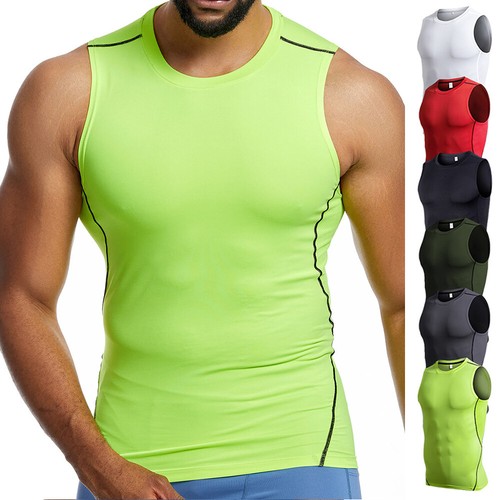 Men Stretch Compression Workout Base Layer Tank Top Sports Vest Singlet ...