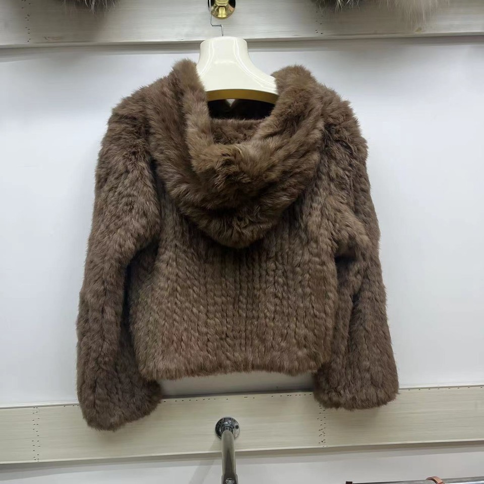 Women's Real Rabbit Fur Coat Fur Jacket Loose Manual Weave Hooded Flare ...