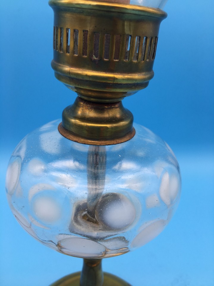 Vintage Fenton White Coin Dot Glass Shade Brass Table 14" Lamp | eBay