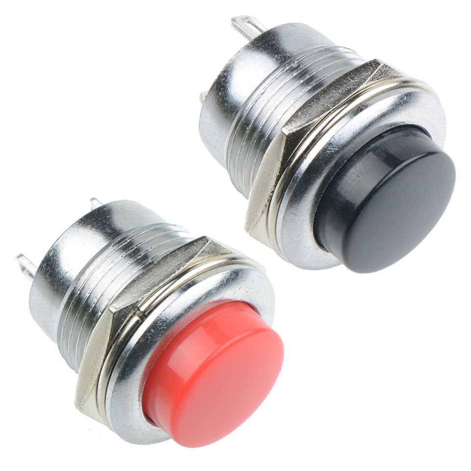 Red or Black Off-(On) Metal 16mm Round Momentary Push Button Switch 3A ...