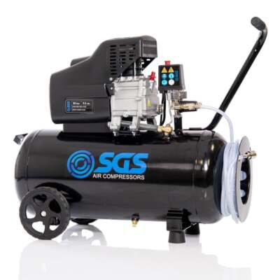 SGS 50 Litre Air Compressor With Integrated Hose Reel - 115PSI 9.5CFM 2 ...