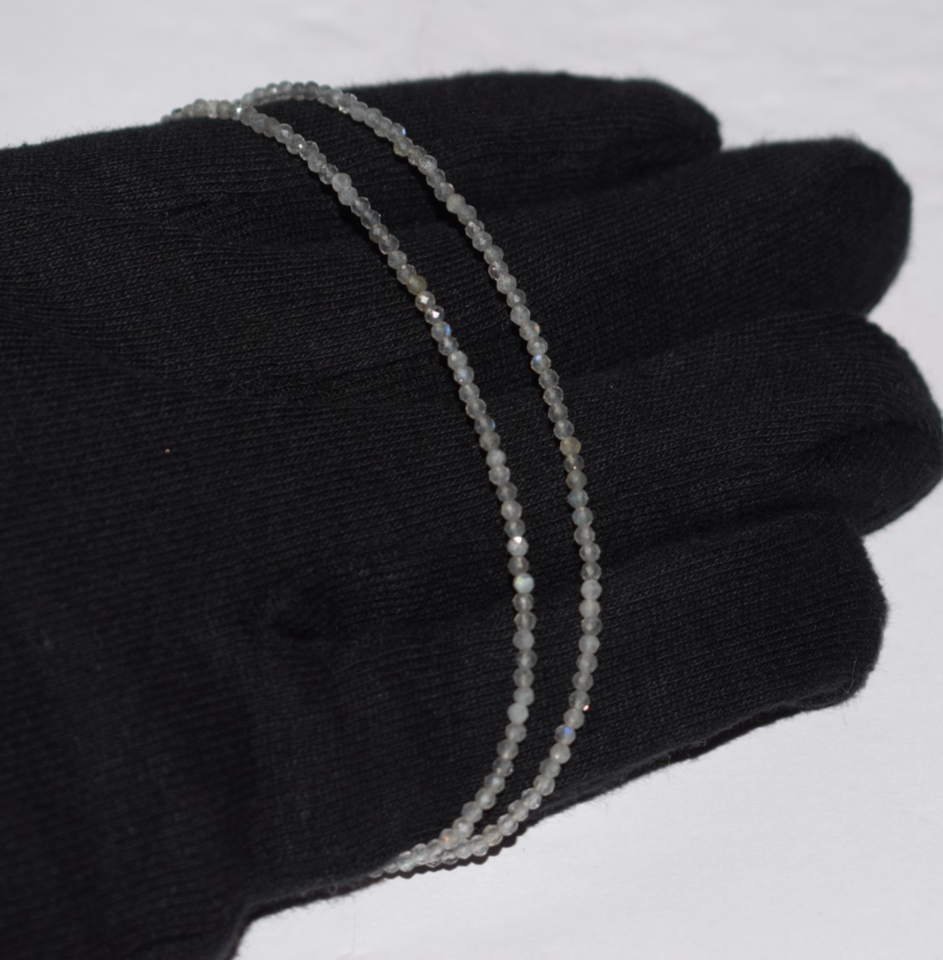 Collier de perles rondes facettées Labradorite 2 mm 26" en argent ...