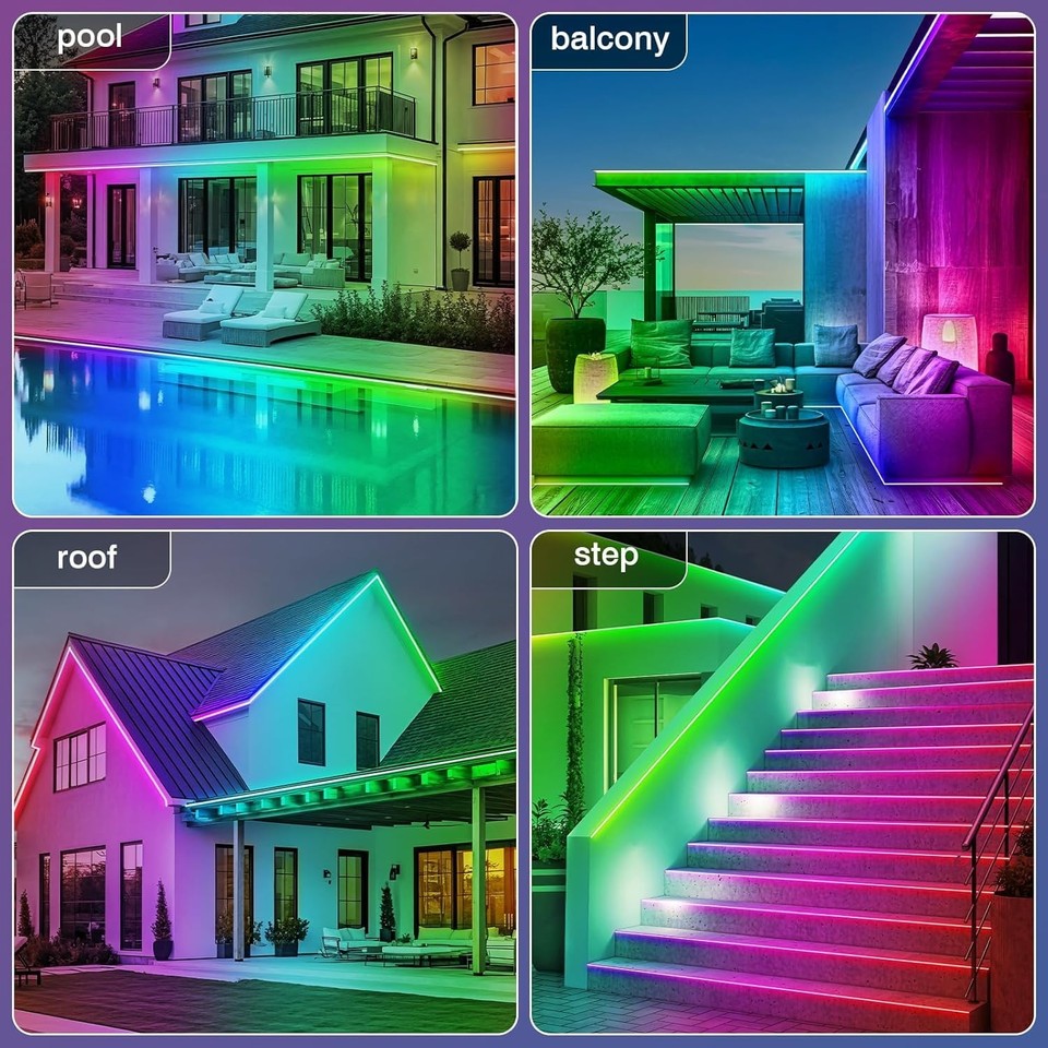 Outdoor LED Strip Lights Waterproof,Music Sync RGB IP68 Outside Led ...