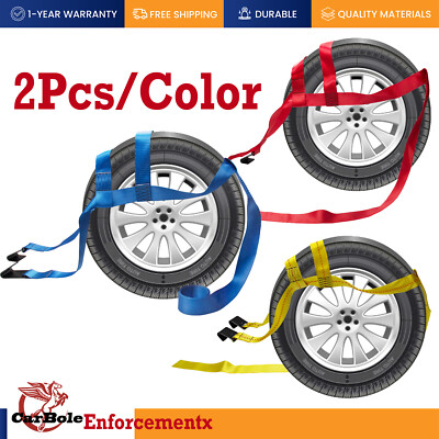 2*Car Tire Tow Dolly Straps Truck Heavy Duty Rope Hook 17"-21" Wheel ...