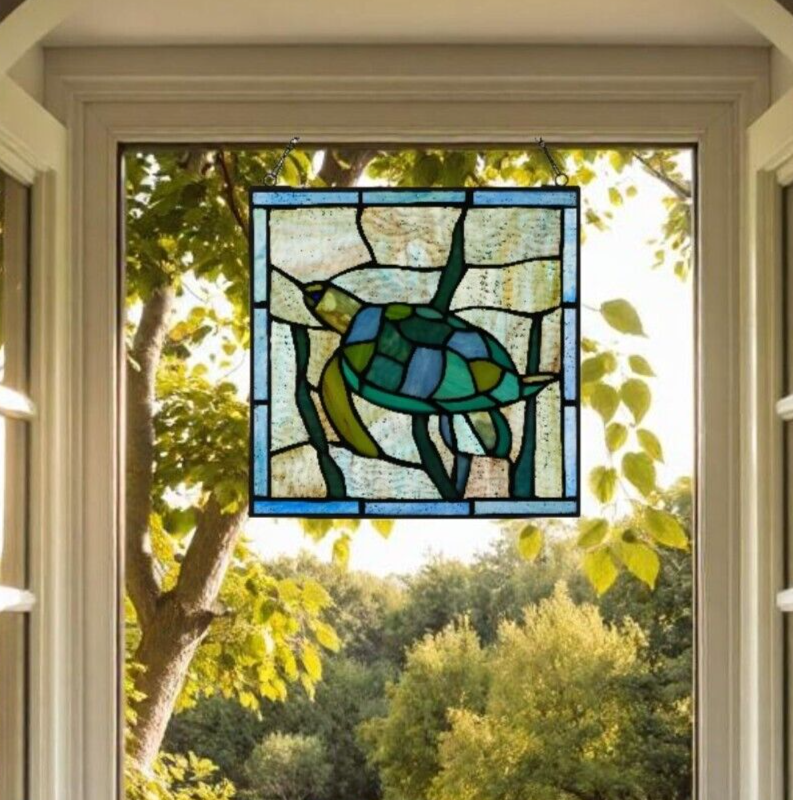 Tiffany Style Stained Glass Serene Sea Turtle Window Panel Suncatcher ...