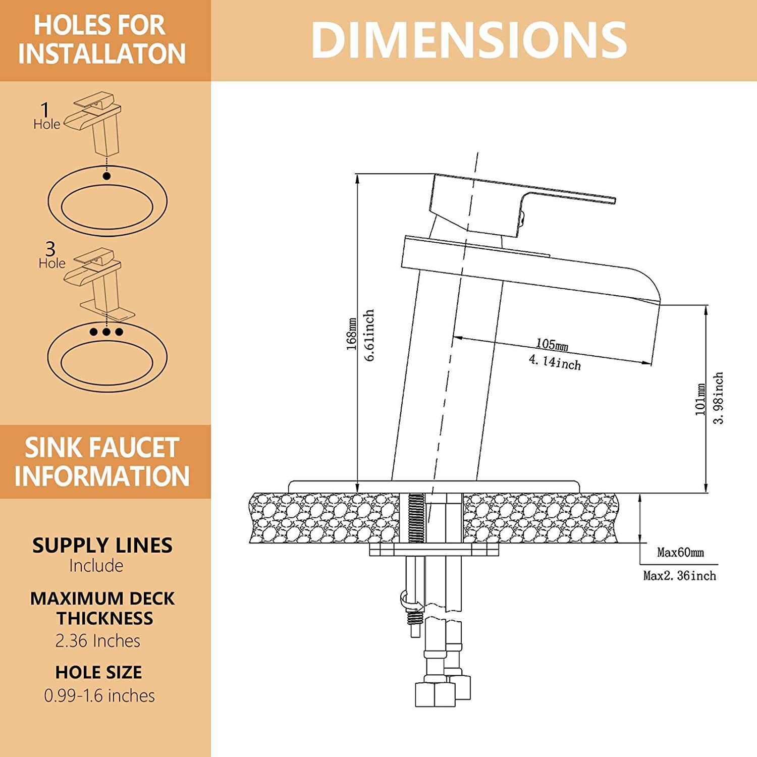 Bathroom Basin Sink Faucet Waterfall Single Handle Hole Vanity Mixer ...